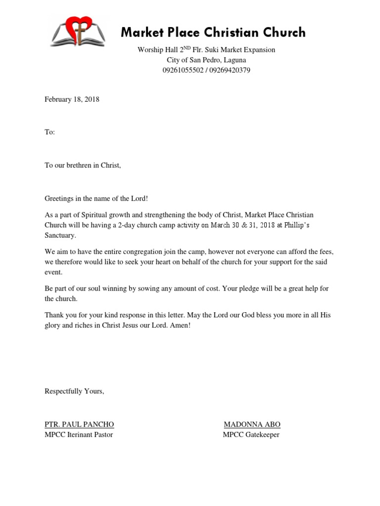 Solicitation Letter Church Camp | PDF | Spiritual Formation | Christian ...