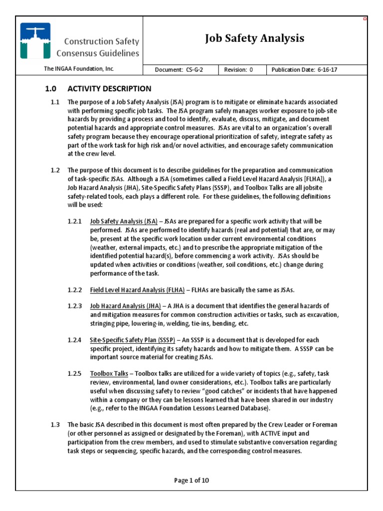 Job Safety Analysis: Construction Safety Consensus Guidelines | PDF ...