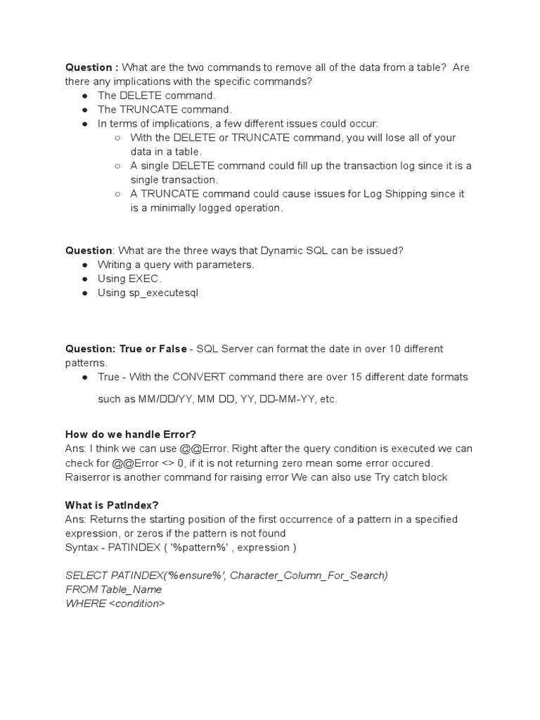 T-SQL Interview Questions | PDF | Microsoft Sql Server | Computer Programming
