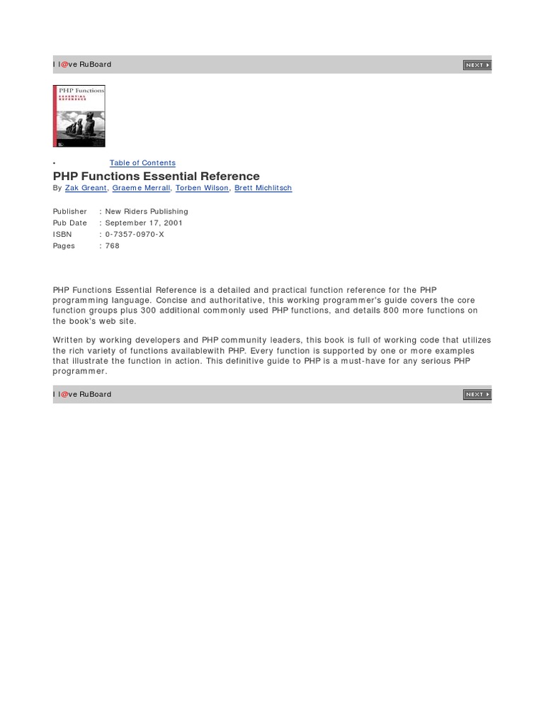 PHP Functions Essential Reference PDF | Download Free PDF | Array Data ...