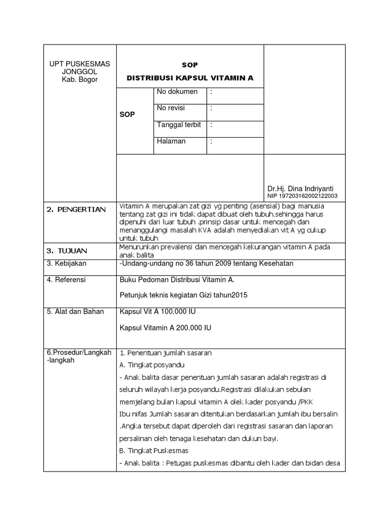 Sop Distribusi Kapsul Vitamin A | PDF