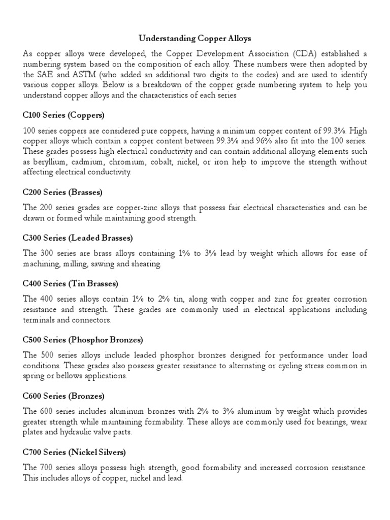 Understanding Copper Alloy Grades and Their Characteristics | PDF