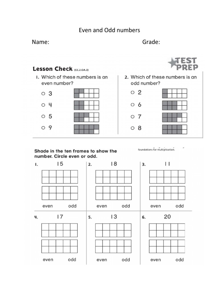 Even and Odd Numbers Name: Grade | PDF