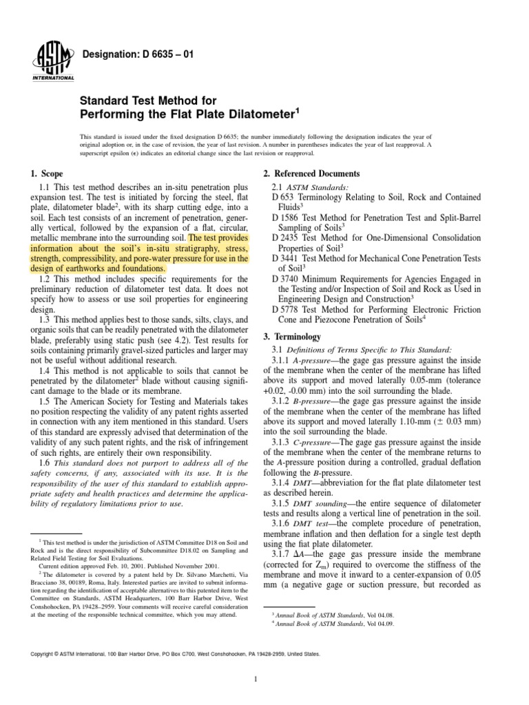 Performing The Flat Plate Dilatometer: Standard Test Method For | PDF ...