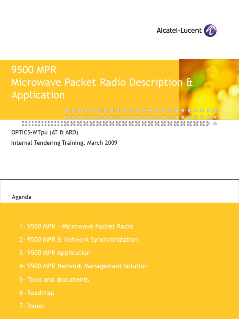 9500 MPR Microwave Packet Radio Description & Application: Optics-Wtpu ...