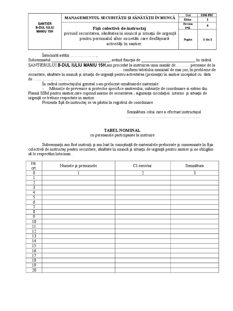 Fisa Colectiva Instructaj General | PDF