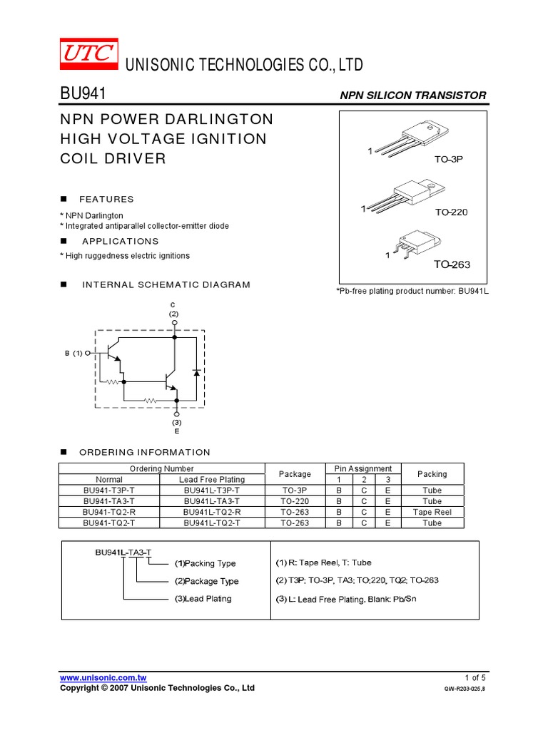 Unisonic Technologies Co., LTD: NPN Power Darlington High Voltage ...