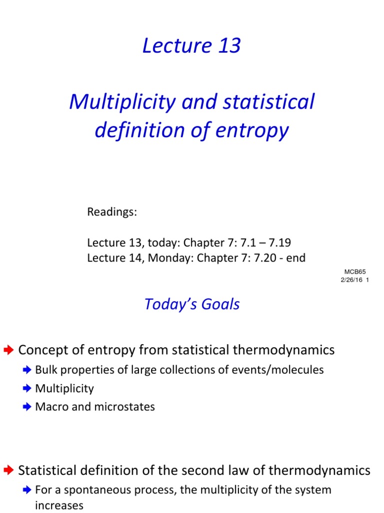 Multiplicity and Statistical Definition of Entropy | PDF | Entropy | Gases