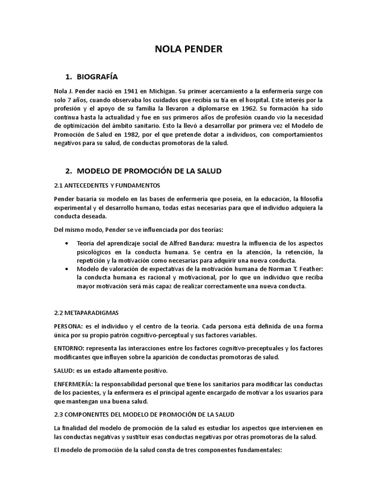 Nola Pender | PDF | Comportamiento | Motivación