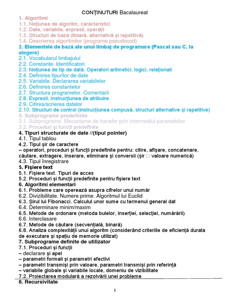 Teorie Informatica Pentru Bac PDF | PDF