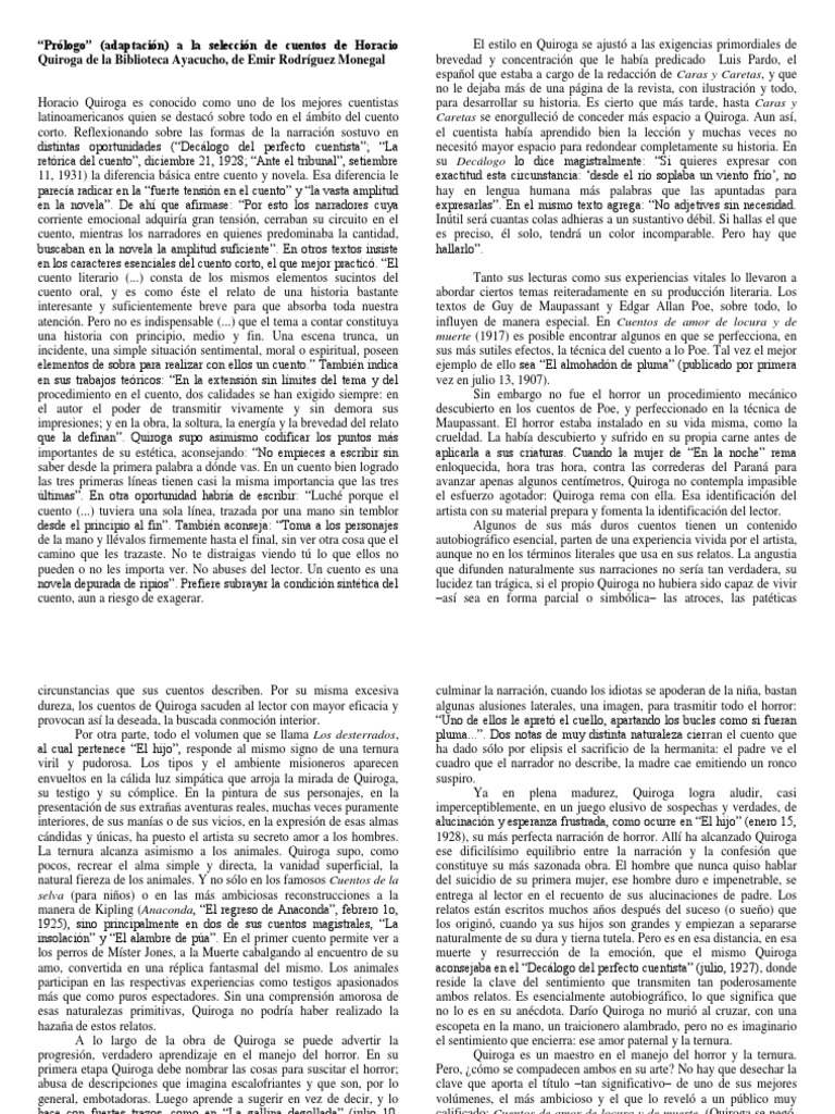 Prólogo a Cuentos de Horacio Quiroga | PDF | Cuentos | Edgar Allan Poe