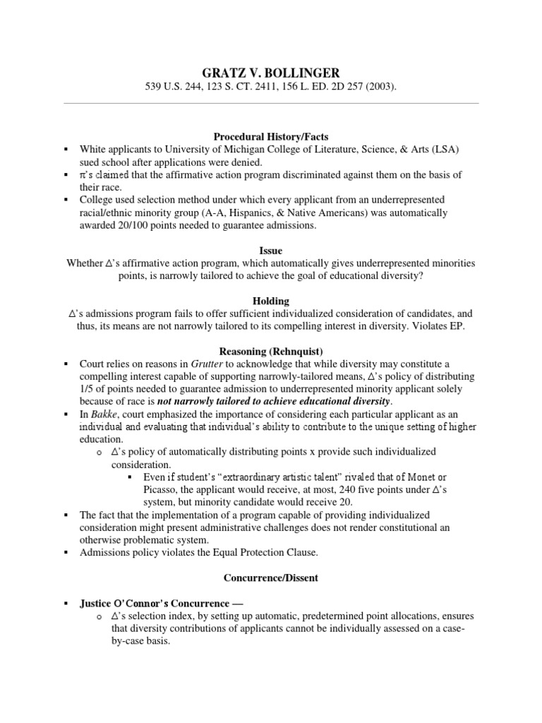 Gratz V. Bollinger: Procedural History/Facts | PDF | United States ...