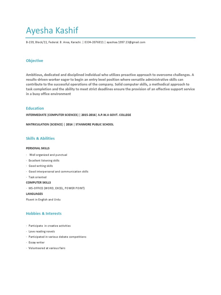 Rozee CV 8310022 Ayesha Kashif | PDF