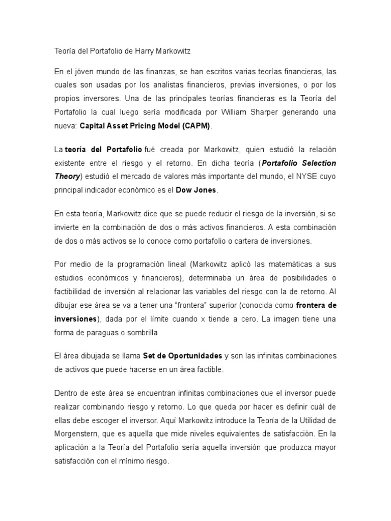 Teoría Del Portafolio de Harry Markowitz | PDF | Cadena de valor | Toma de decisiones