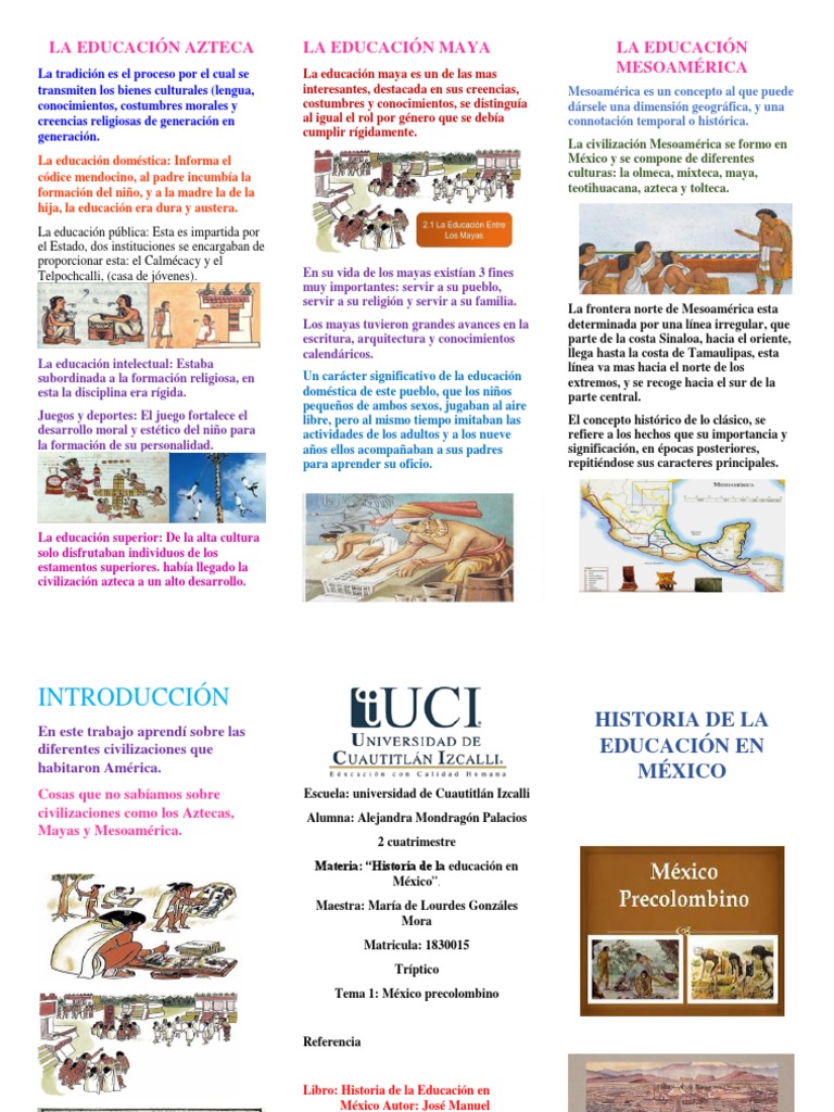 LA EDUCACIÓN AZTECA (Triptico) | Mesoamérica | Civilización maya