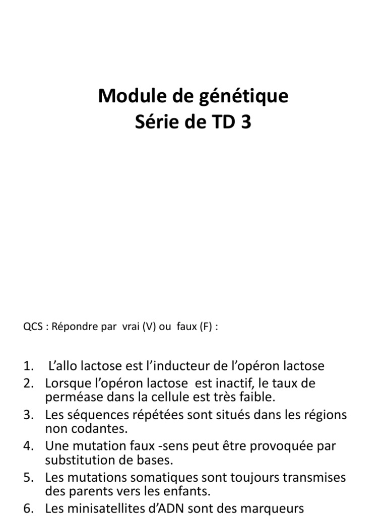 Série de TD 3 de Génétique | PDF | ADN | Réplication de l'ADN