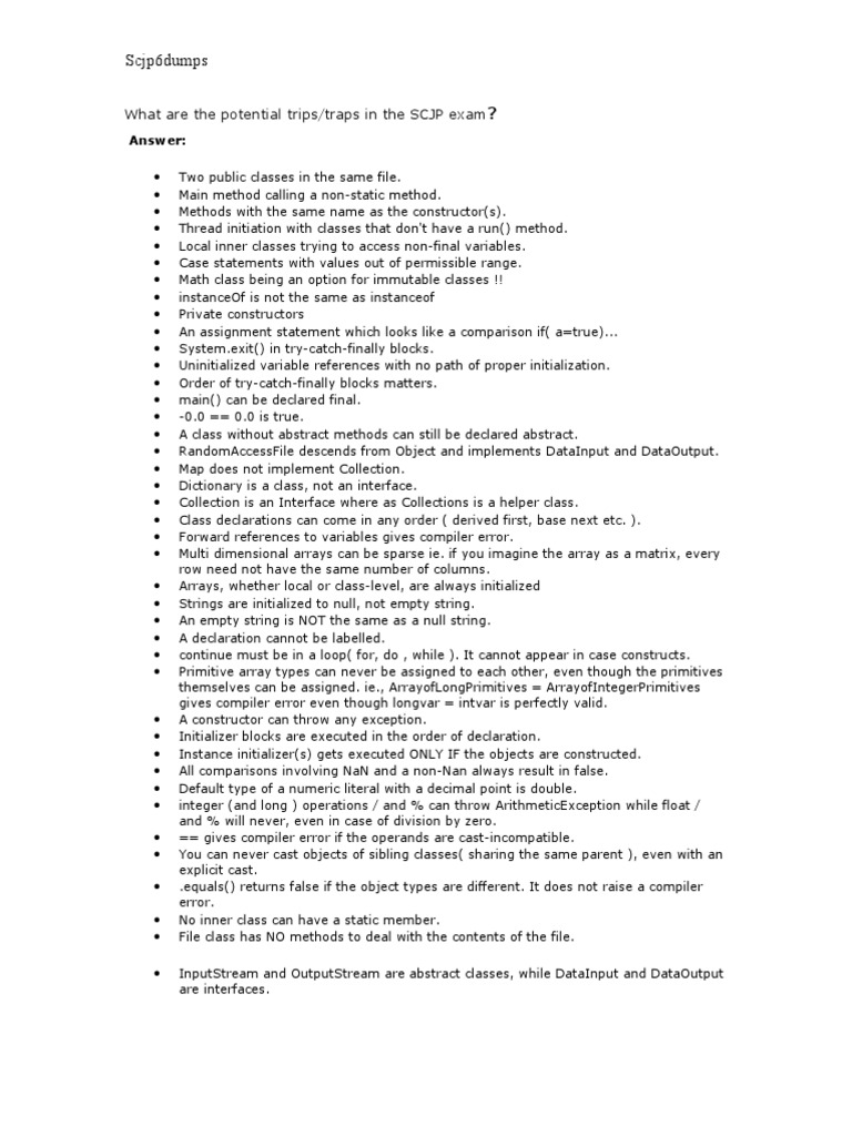 Scjp6dumps: What Are The Potential Trips/traps in The SCJP Exam | PDF ...