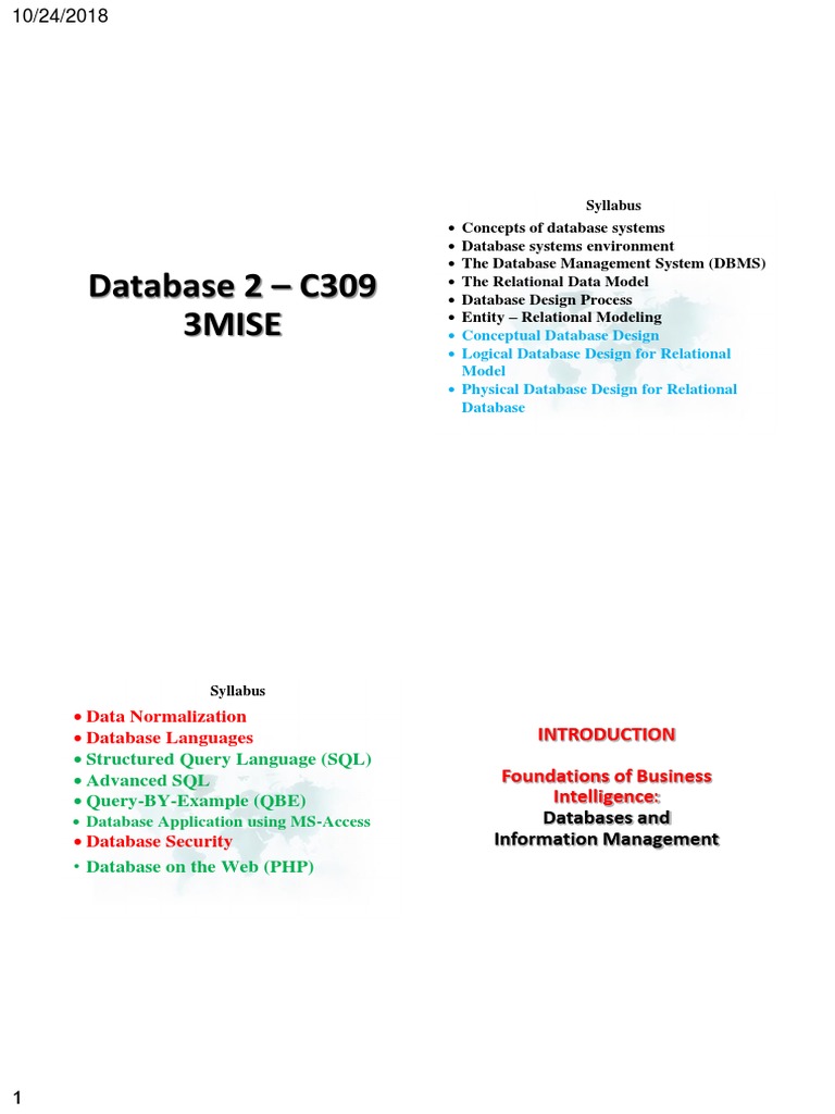 Database 2 - C309 3mise: Syllabus | PDF | Relational Model | Databases
