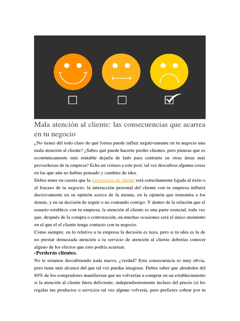 Consecuencias de Una Mala Atención Al Cliente | PDF | Servicio al ...