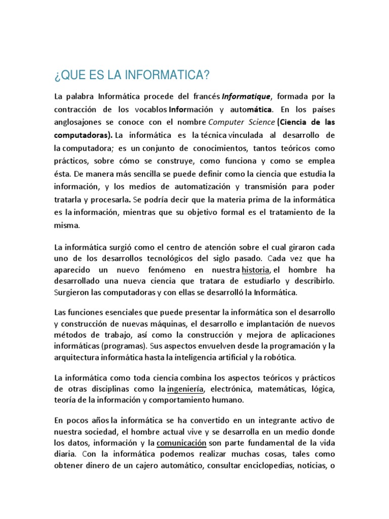Que Es La Informatica | PDF | Ciencias de la Computación | Informática