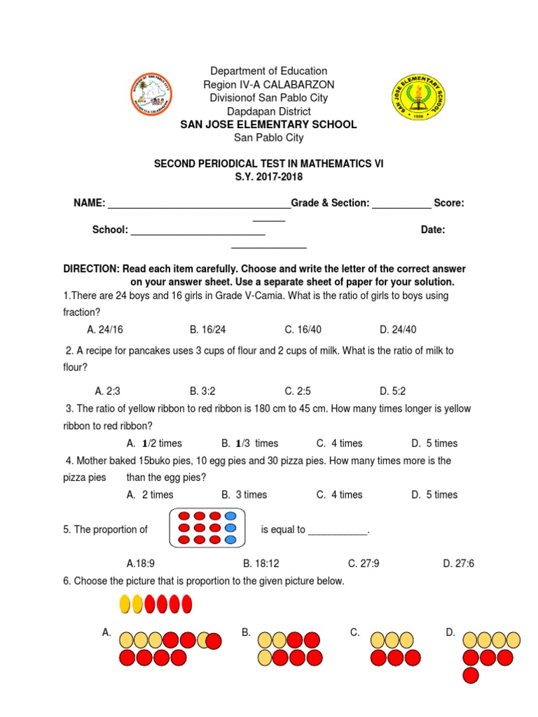Grade 6 2nd Periodical Test With TOS & Answer Keys MATH | PDF ...