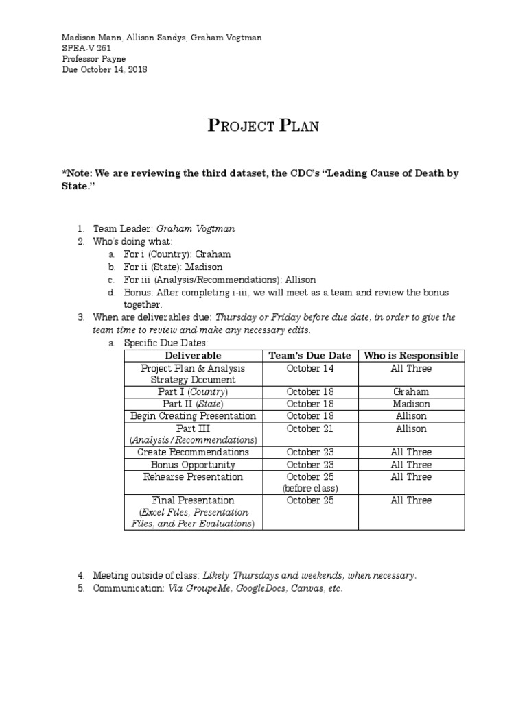 Project Plan for CDC Data Analysis | PDF