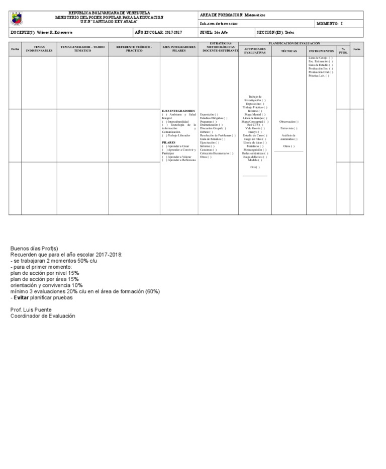 Formato de Planificacion | PDF | Maestros | Planificación