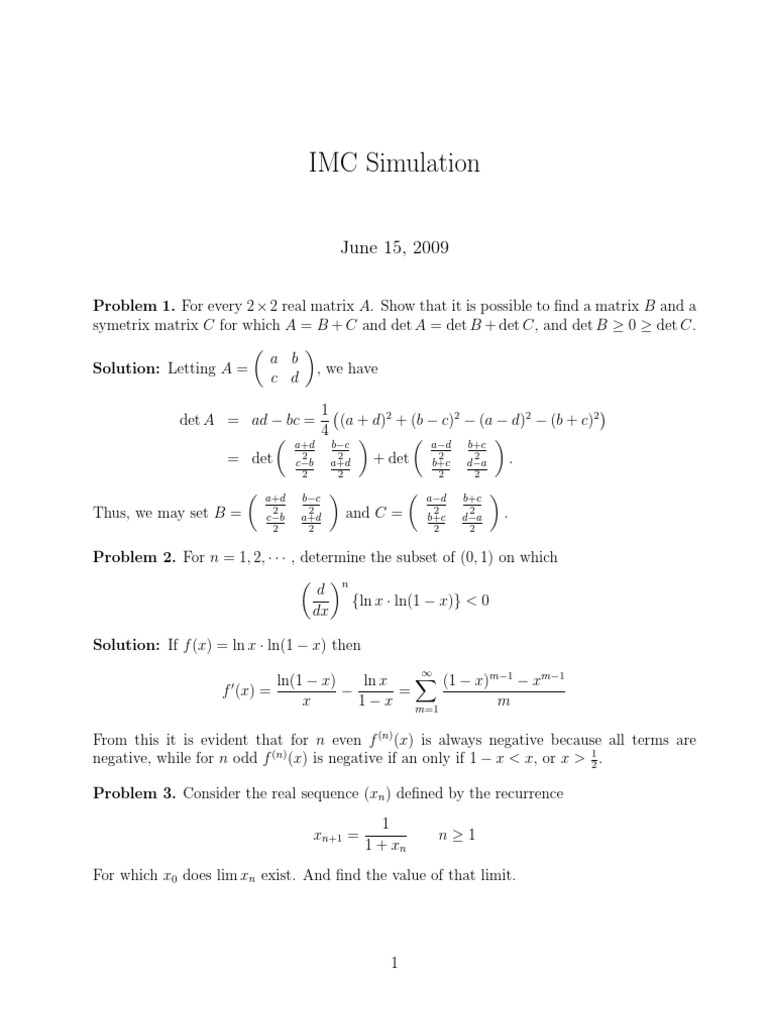 IMC Simulation: June 15, 2009 | PDF | Vertex (Graph Theory) | Matrix ...