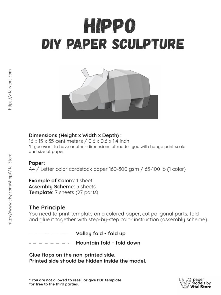 Hippo DIY Paper Craft | PDF | Art Media | Paper