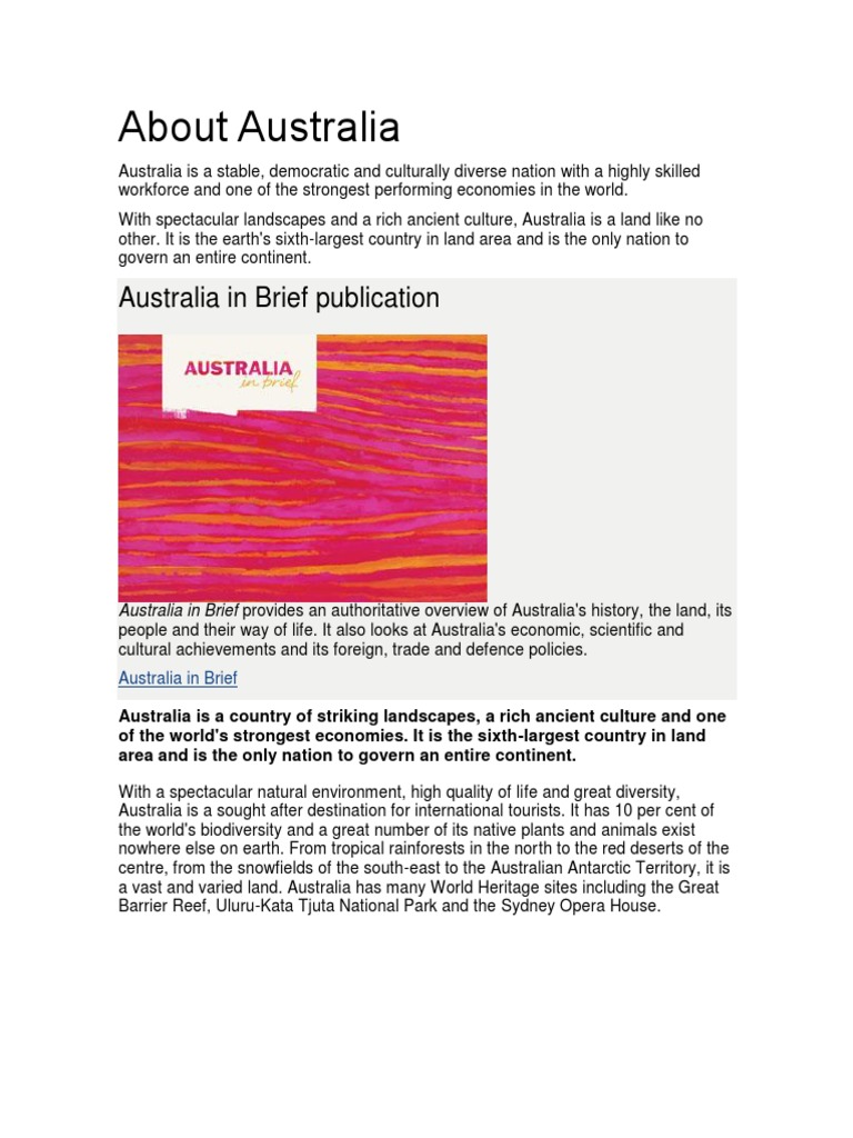 About Australia: Australia in Brief Publication | PDF | Australia ...