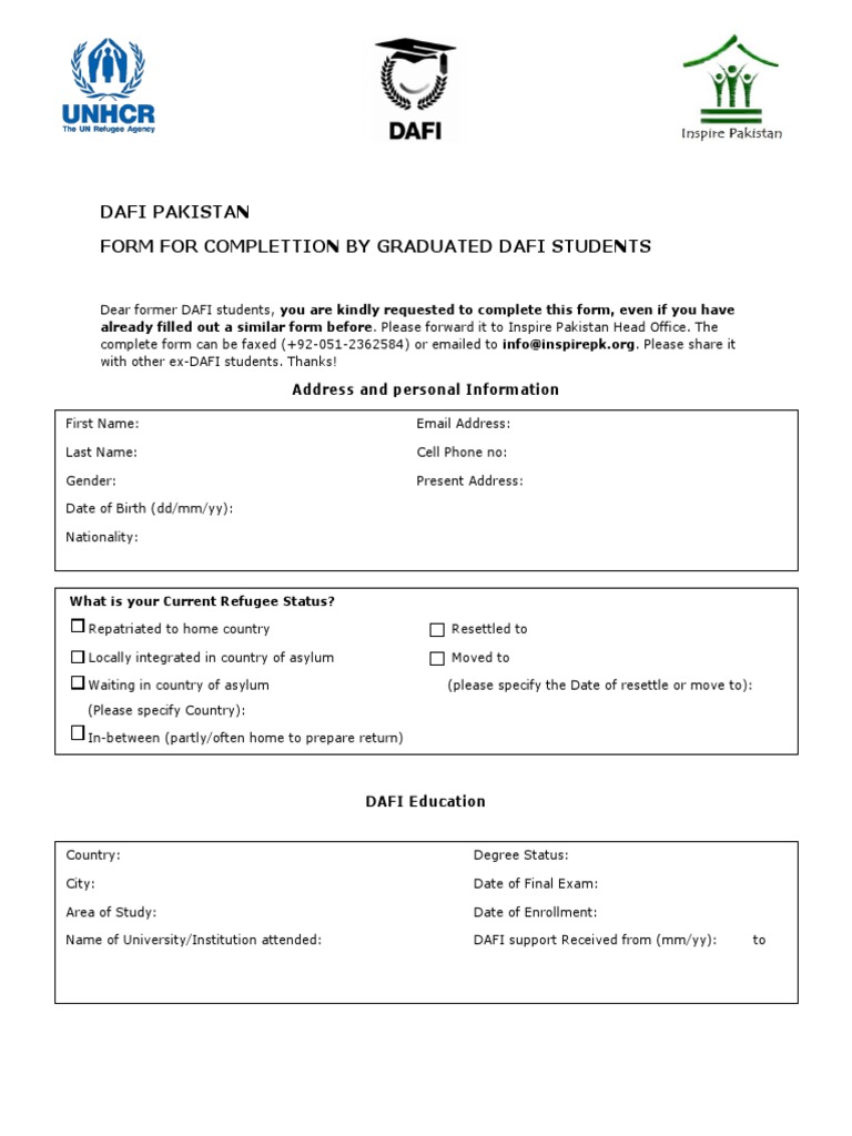 DAFI Graduate Form | PDF | Refugee | Academic Degree