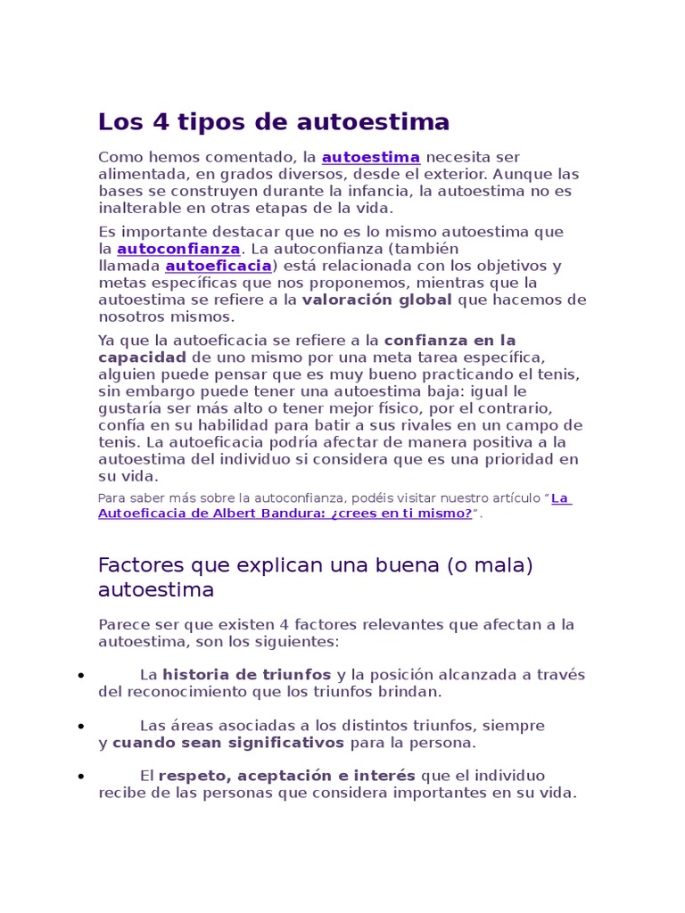 Los 4 Tipos de Autoestima | PDF | Autoestima | Autoeficacia