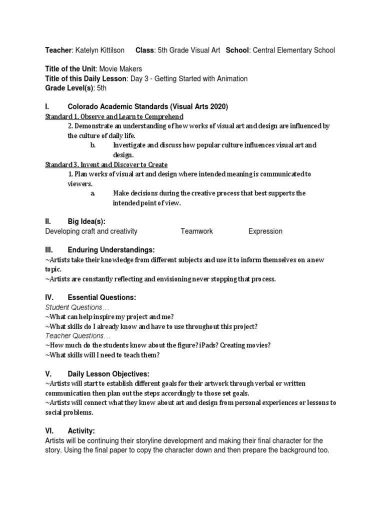 5th Grade Lesson Plan - Movie Makers | PDF | Knowledge | Design