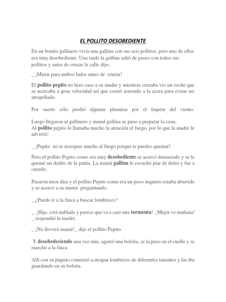El Pollito Desobediente Pdf Ocio