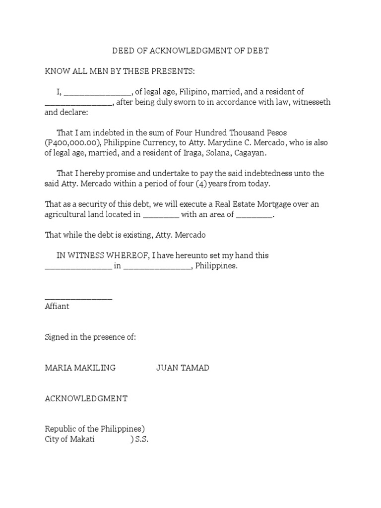 Deed of Acknowledgment of Debt | PDF