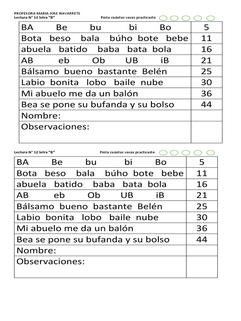 Lectura Letra B | PDF