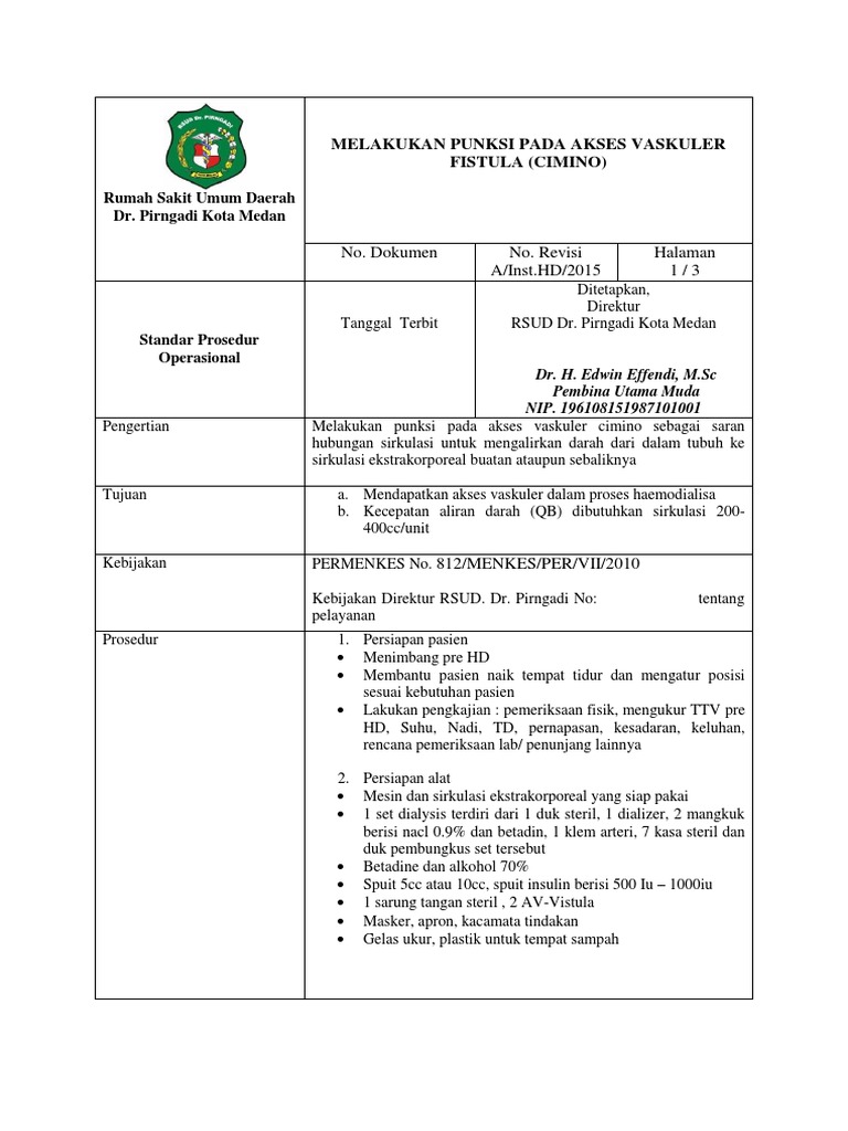 Melakukan Punksi Pada Akses Vaskuler Fistula | PDF