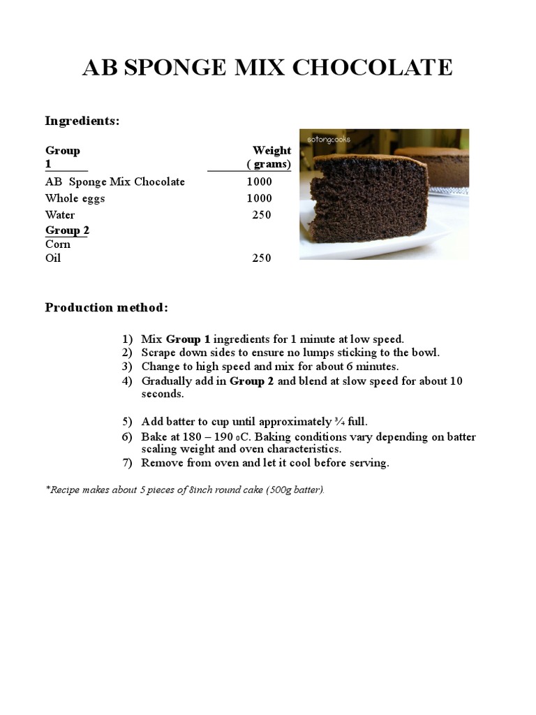 Application Recipe Sponge Mix | PDF