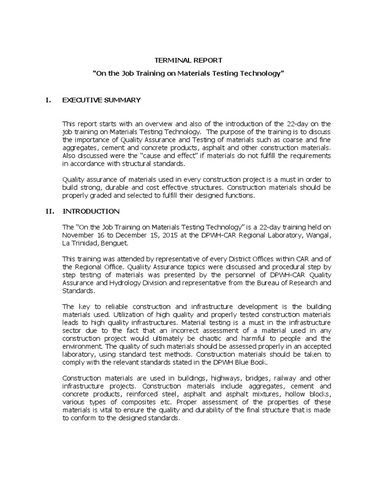 Terminal Report OJT MTT | PDF | Construction Aggregate | Concrete