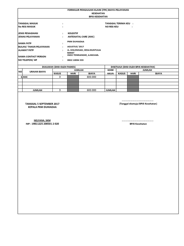 Formulir Pengajuan Klaim Anc PNC | PDF