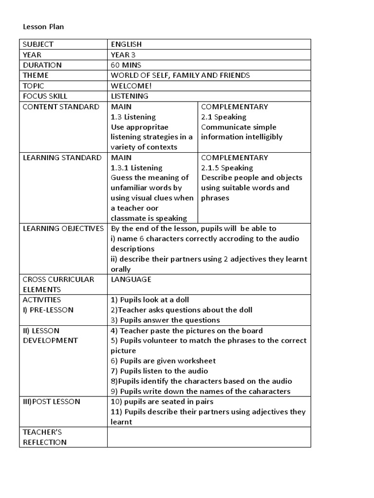 Listening Lesson Plan 1 Cefr | PDF | Lesson Plan | Behavior Modification