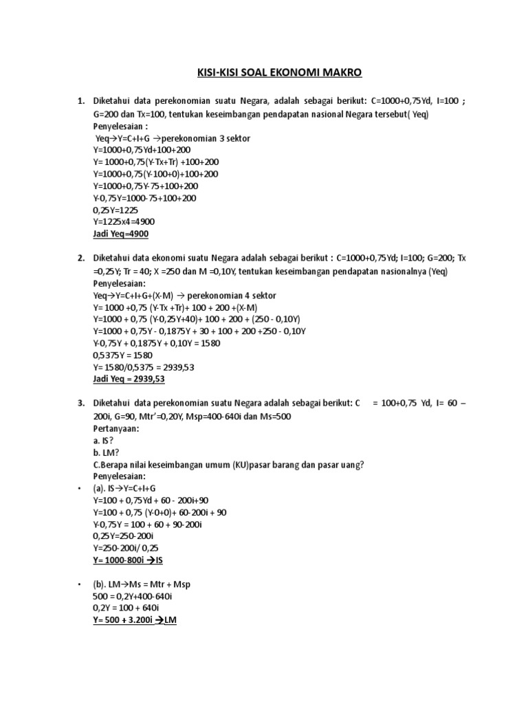 Kisi-Kisi Soal Dan Materi Ekonomi Makro Untuk Uts | PDF