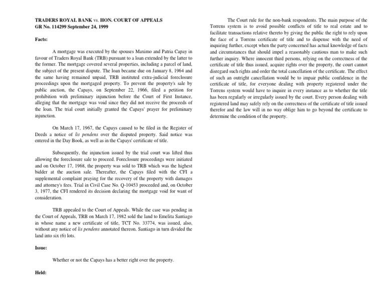 TRB vs. Capays: Mortgage Dispute Resolution | PDF | Foreclosure ...