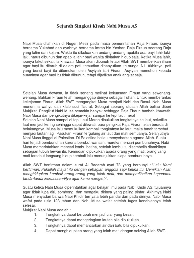 Sejarah Singkat Kisah Nabi Musa As Pdf