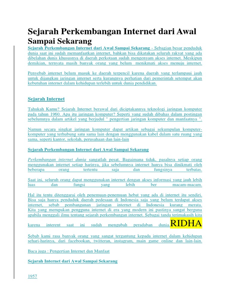 Sejarah Perkembangan Internet Dari Awal Sampai Sekarang | PDF