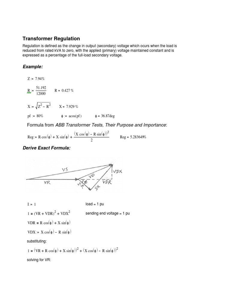 Mathcad - Transformer Regulation | PDF | Trigonometric Functions | Transformer