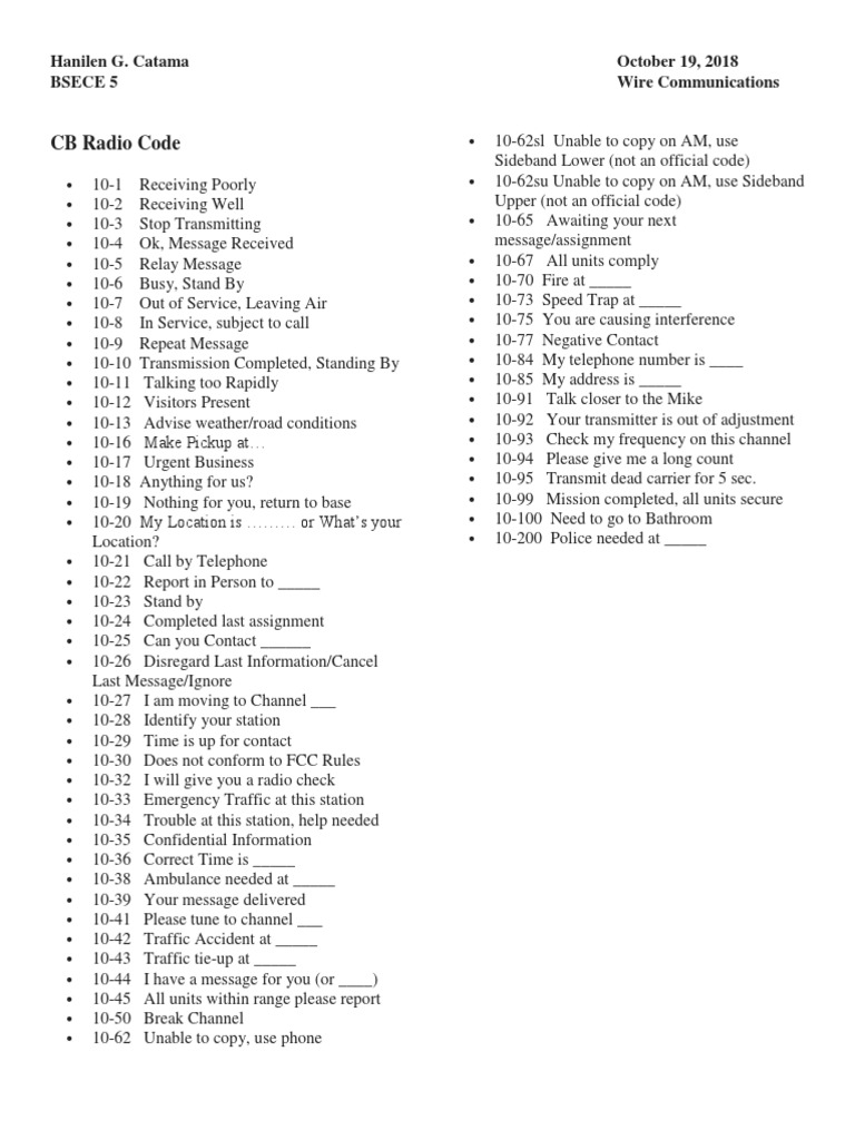 CB-10 Radio Codes | PDF | Am Broadcasting | Radio
