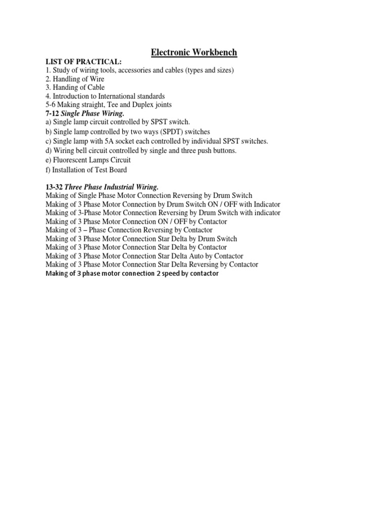 Electronic Workbench. | PDF | Switch | Electrical Wiring