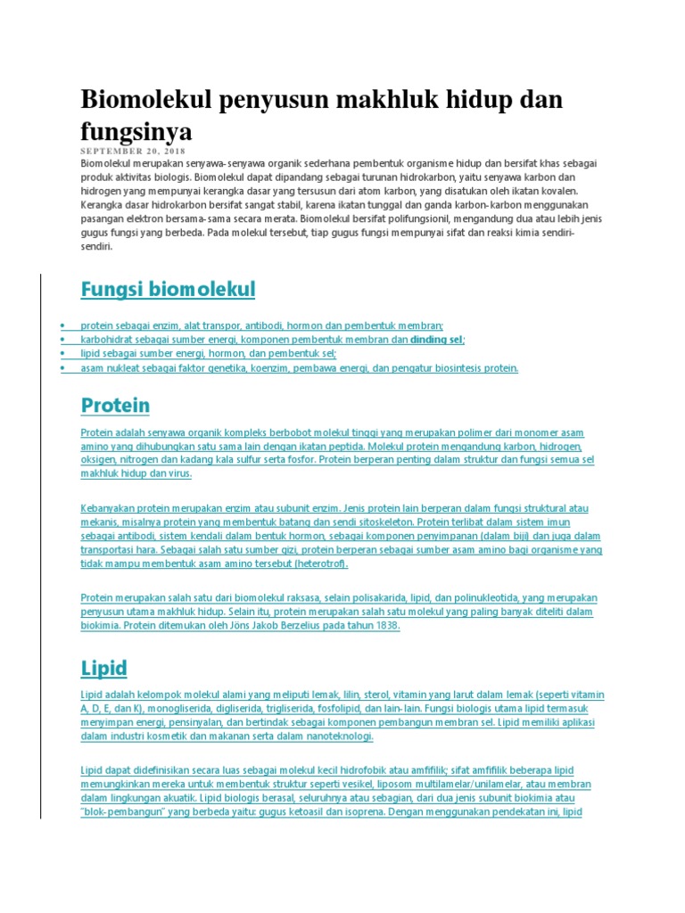 Biomolekul Penyusun Makhluk Hidup Dan Fungsinya | PDF