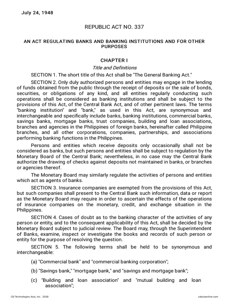 The General Banking Act | PDF | Loans | Mortgage Loan